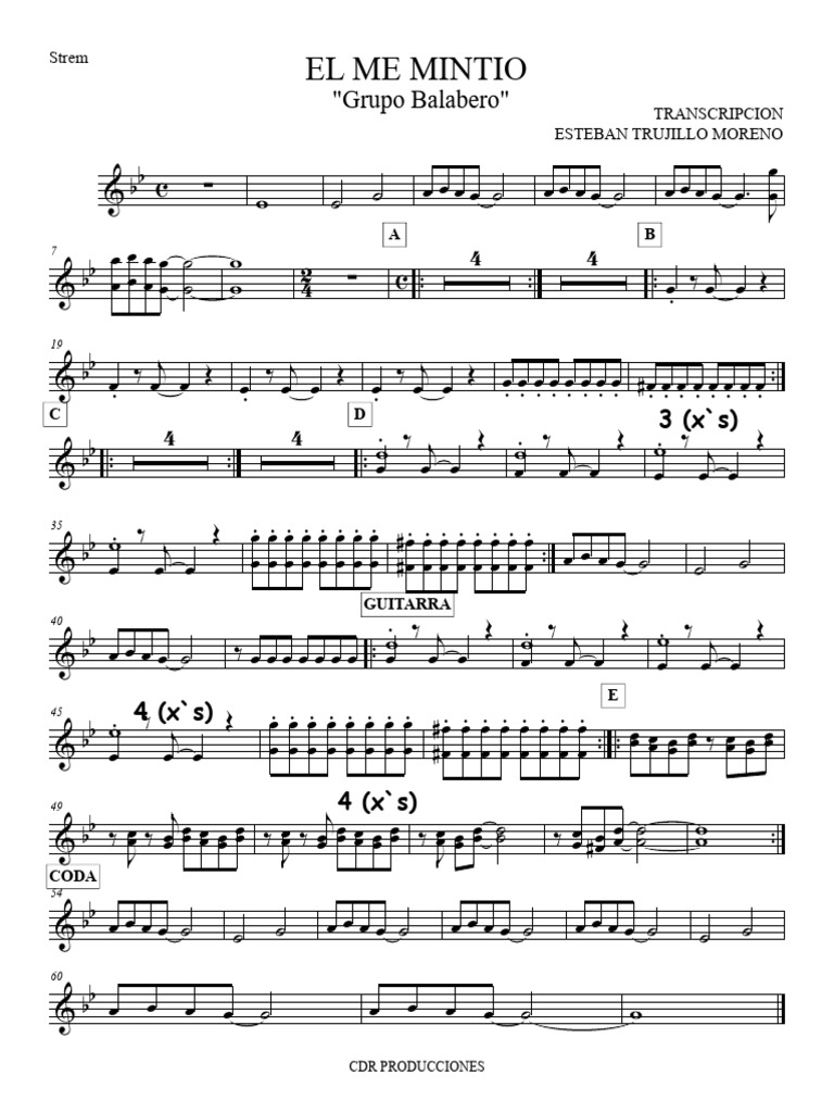 El Me Mintió Transcripción Musical Pdf