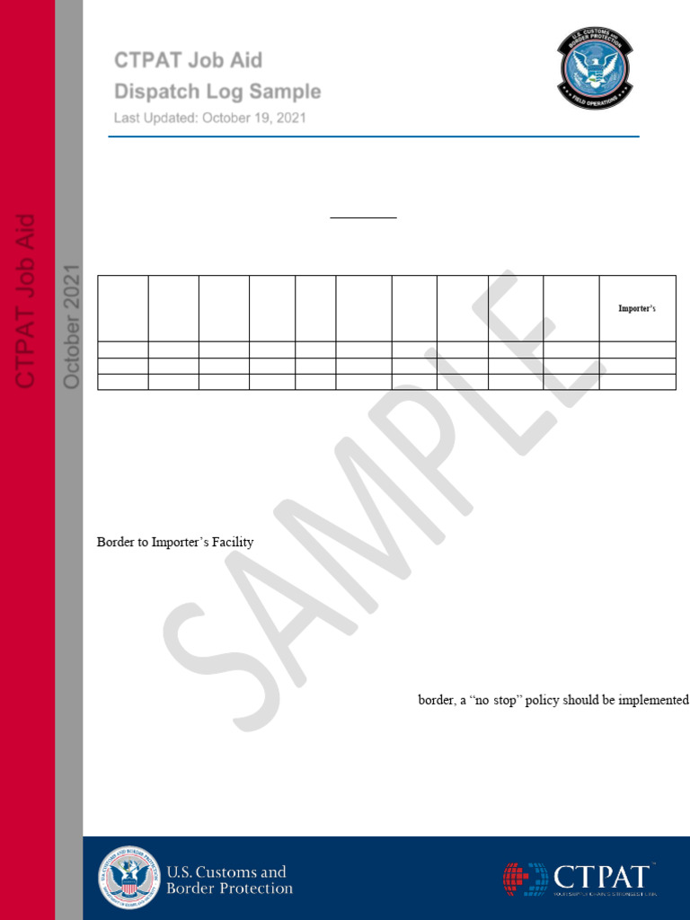 CTPAT Job Aid - Dispatch Log Sample - October 2021 | PDF | Cargo
