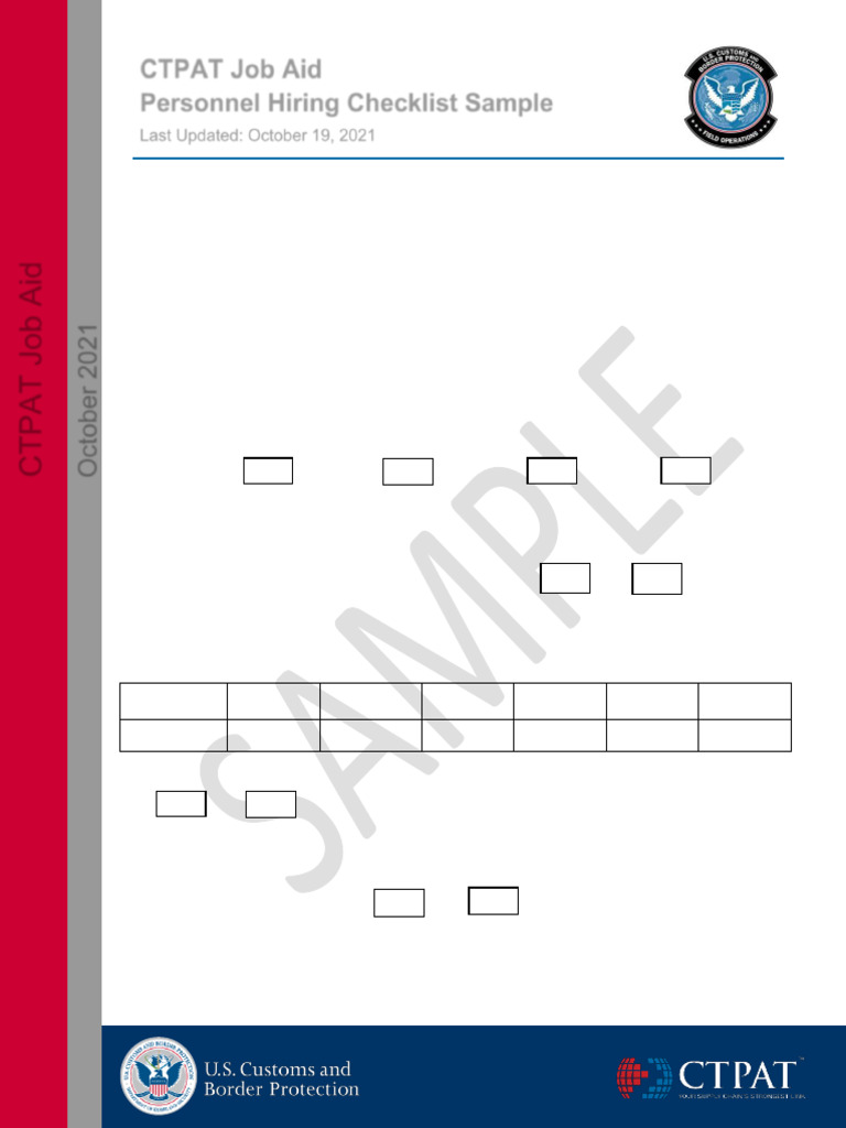 CTPAT Job Aid - Personnel Hiring Checklist Sample - October 2021 | PDF | Background Check ...
