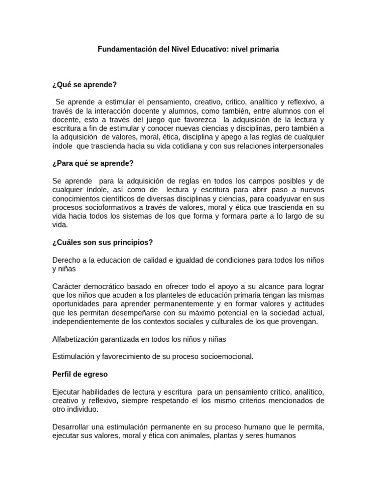 Fundamentación del Nivel Educativo | PDF