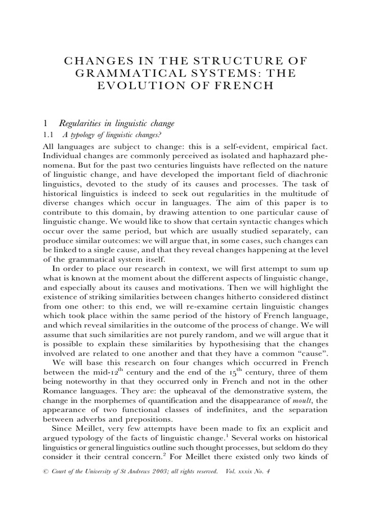 Changes in The Structure of Grammatical Systems. The Evolution of ...