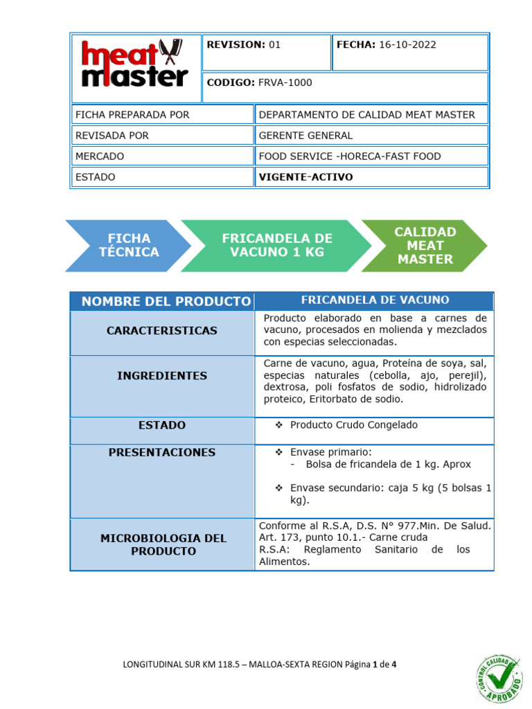 Ft-Fricandela 1 KG | PDF | Etiqueta de información nutricional | Alimentos