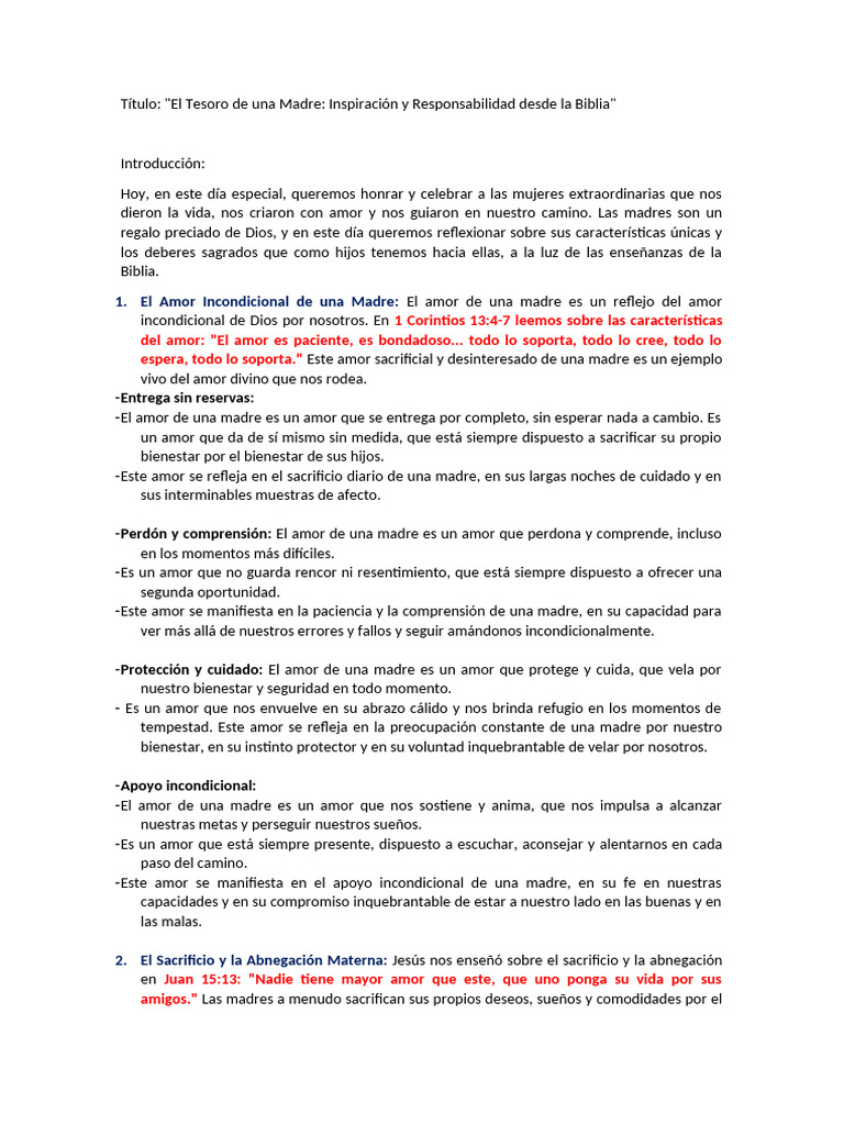 Sermon Por El Dia de La Madre | PDF | Amor | Creencia religiosa y doctrina