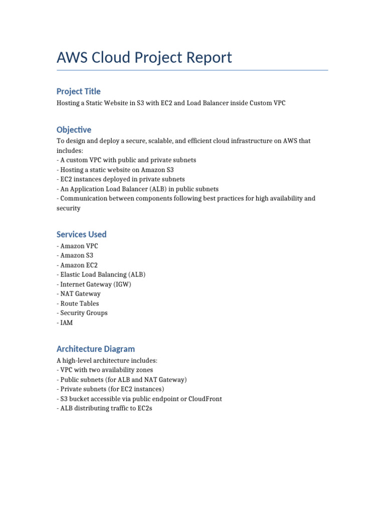 AWS Cloud Project Report | PDF | Amazon Web Services | Computer Networking
