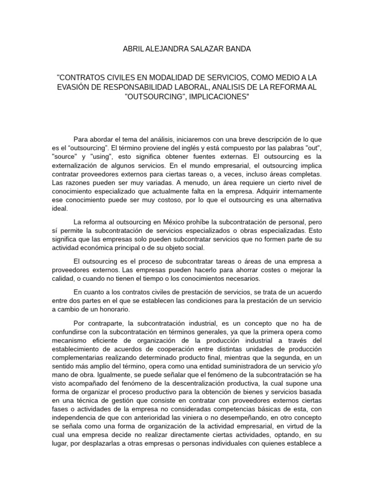 Contratos Civiles en Modalidad de Servicios | PDF | Outsourcing ...