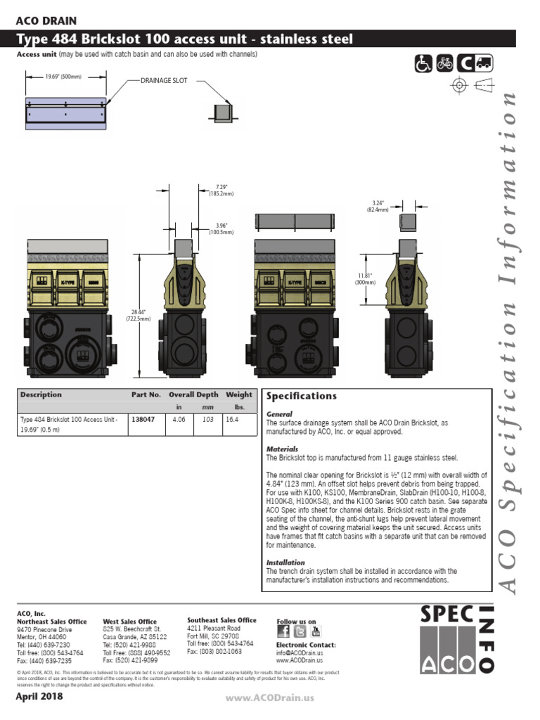 Type 484 Stainless Brickslot 100 Access Unit Spec Sheet | PDF | Storm ...
