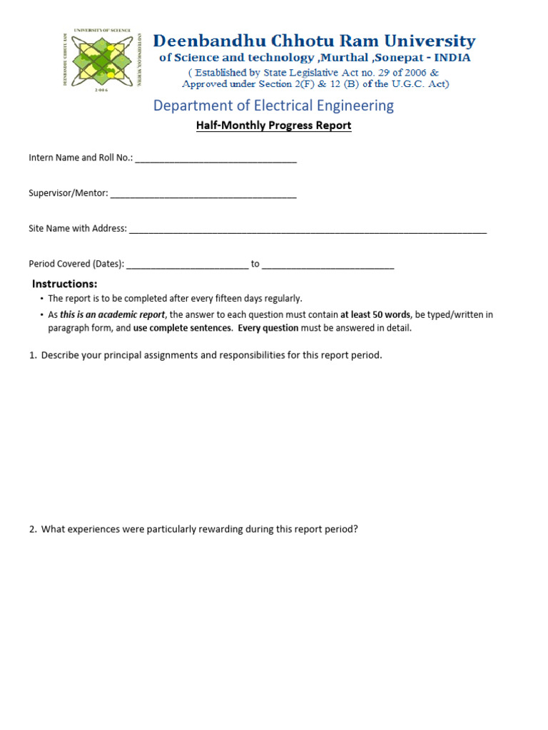 Half-Monthly Internship Progress Report | PDF