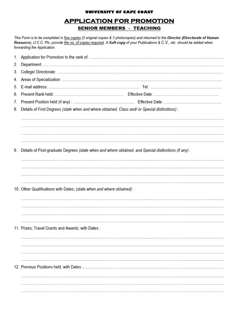 UCC Senior Members Promotion Application | PDF | Academia | Higher ...