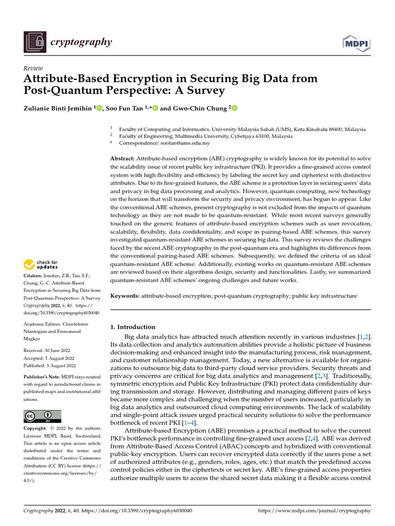 Attribute-Based Encryption in Securing Big Data From Post-Quantum Perspective: A Survey | PDF ...