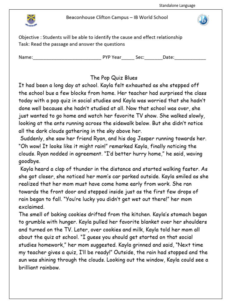 Cause and Effect Comprehension | PDF