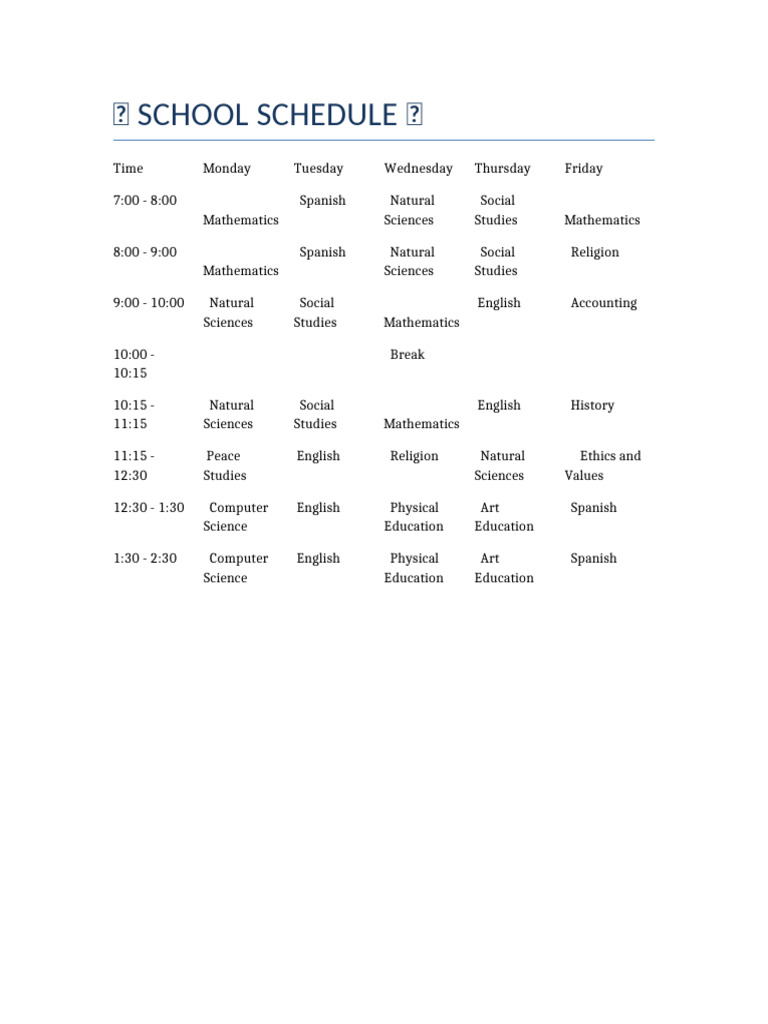 Weekly School Schedule Overview | PDF