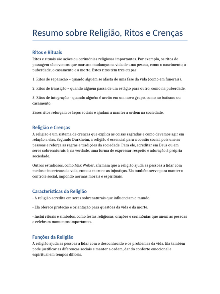 Ritos e Funções da Religião na Sociedade | PDF