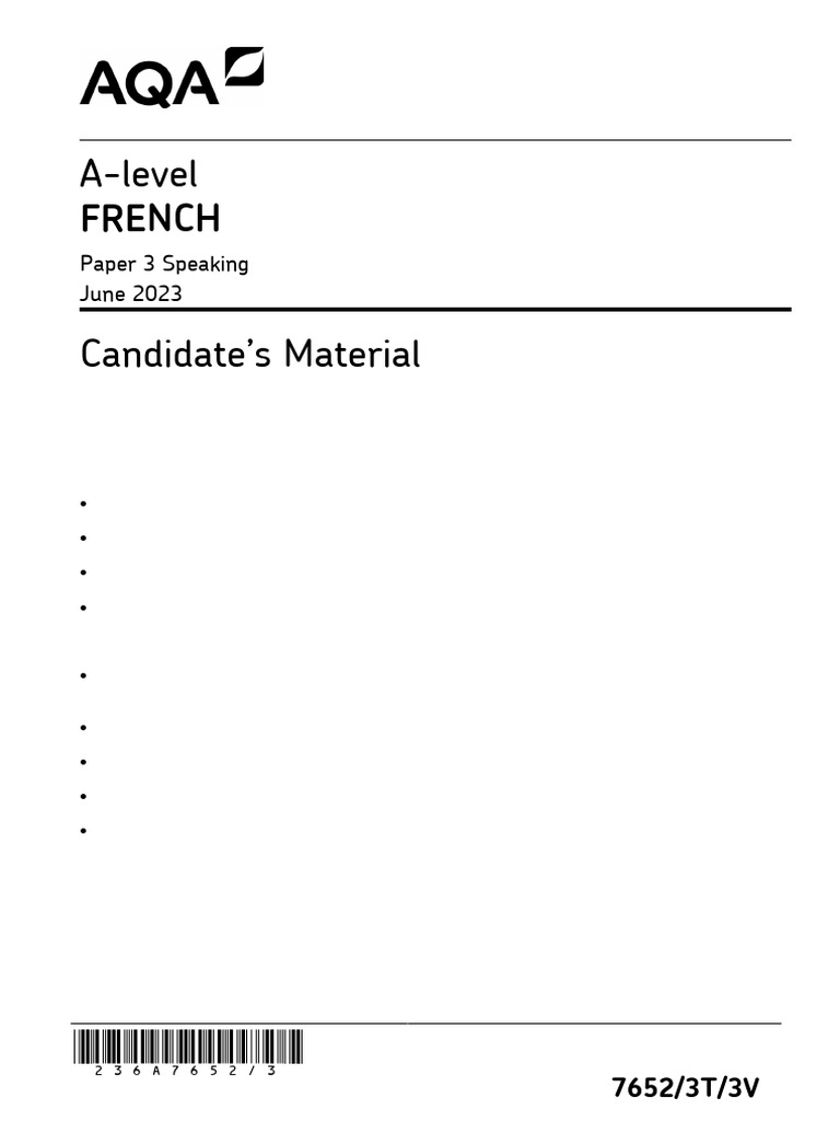 A-Level French Speaking Exam Guide | PDF | Student Assessment And ...