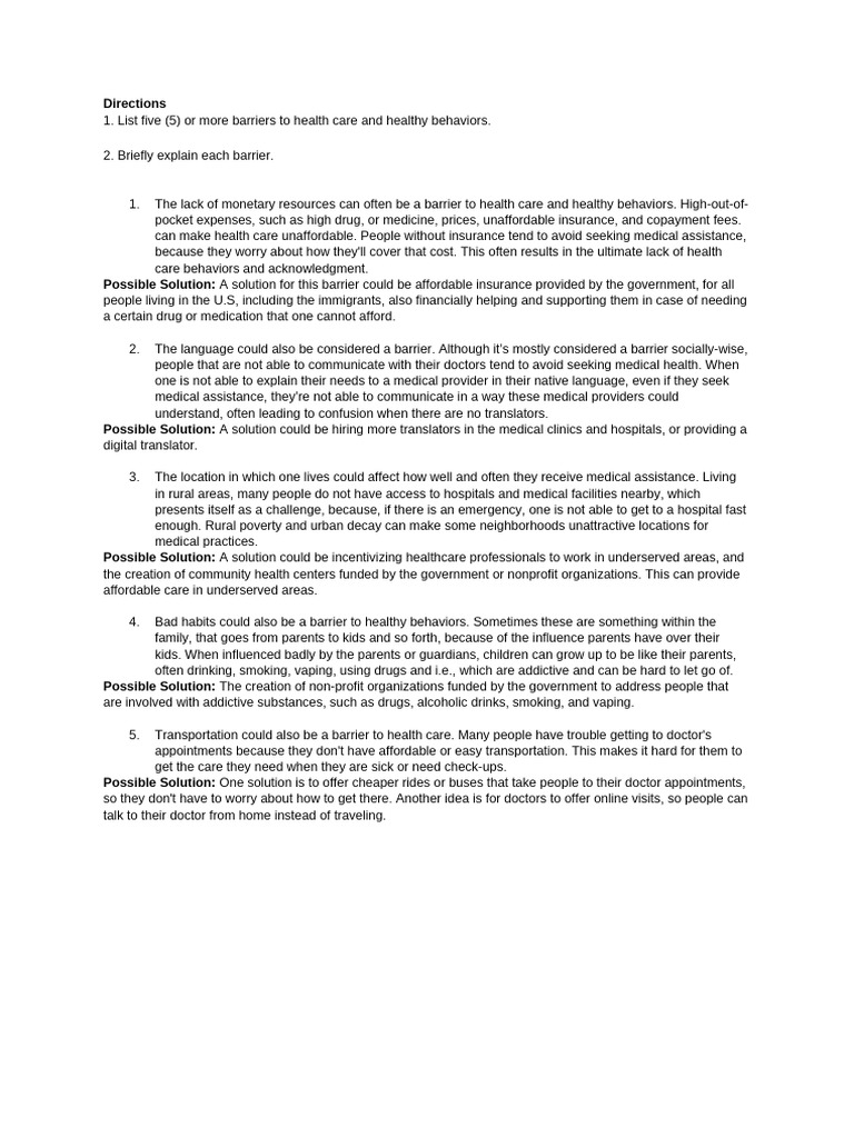 Barriers To Helath Care. | PDF | Health Care | Health Sciences