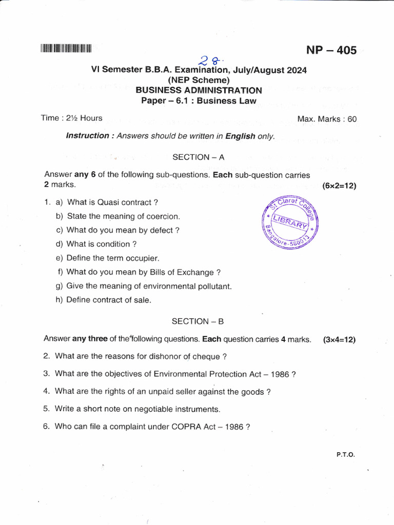 BBA 6th Sem 2024 Question Paper | PDF | Expense | Income