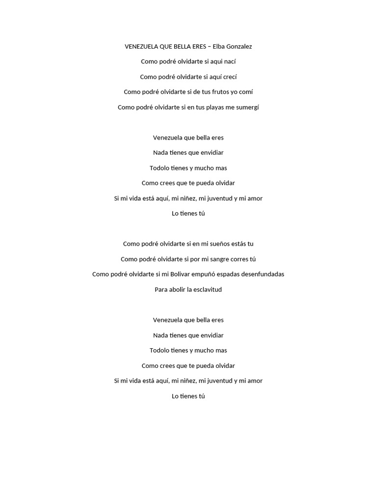 Venezuela que bella eres - Letra | PDF