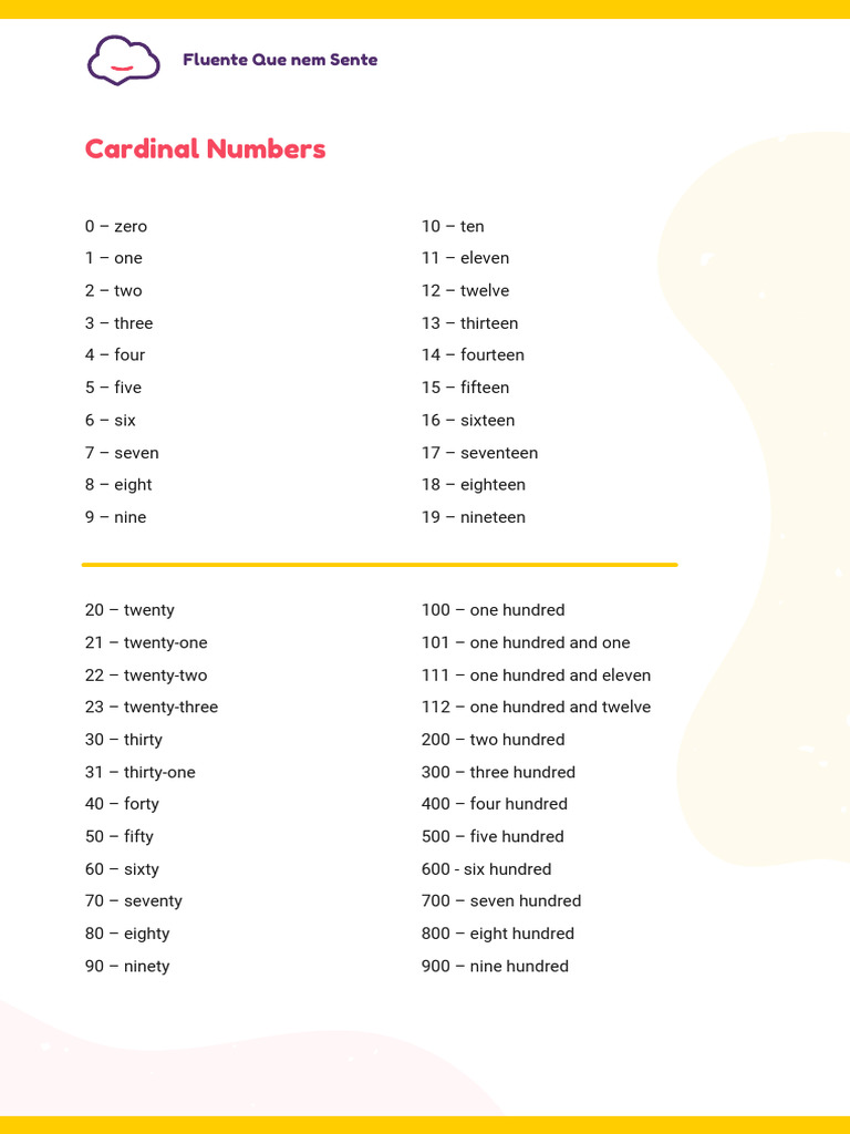 English Cardinal Numbers List | PDF