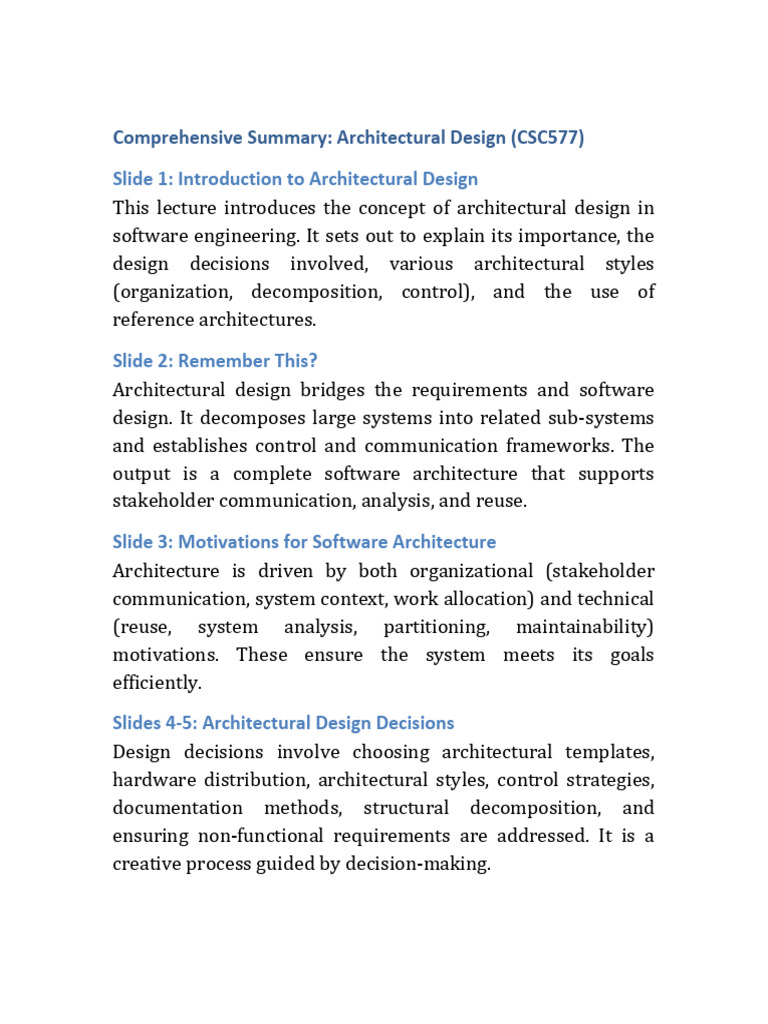 Architectural Design in Software Engineering | PDF | Model–View ...