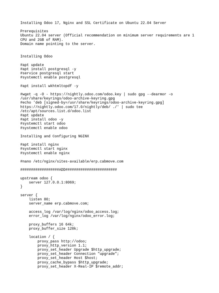 Installing Odoo 17, Nginx and SSL Certificate On Ubuntu 22.04 Server | PDF | Cyberwarfare | Security