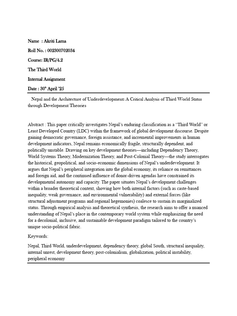 Nepal's Third World Status Explored | PDF | Aids | Governance
