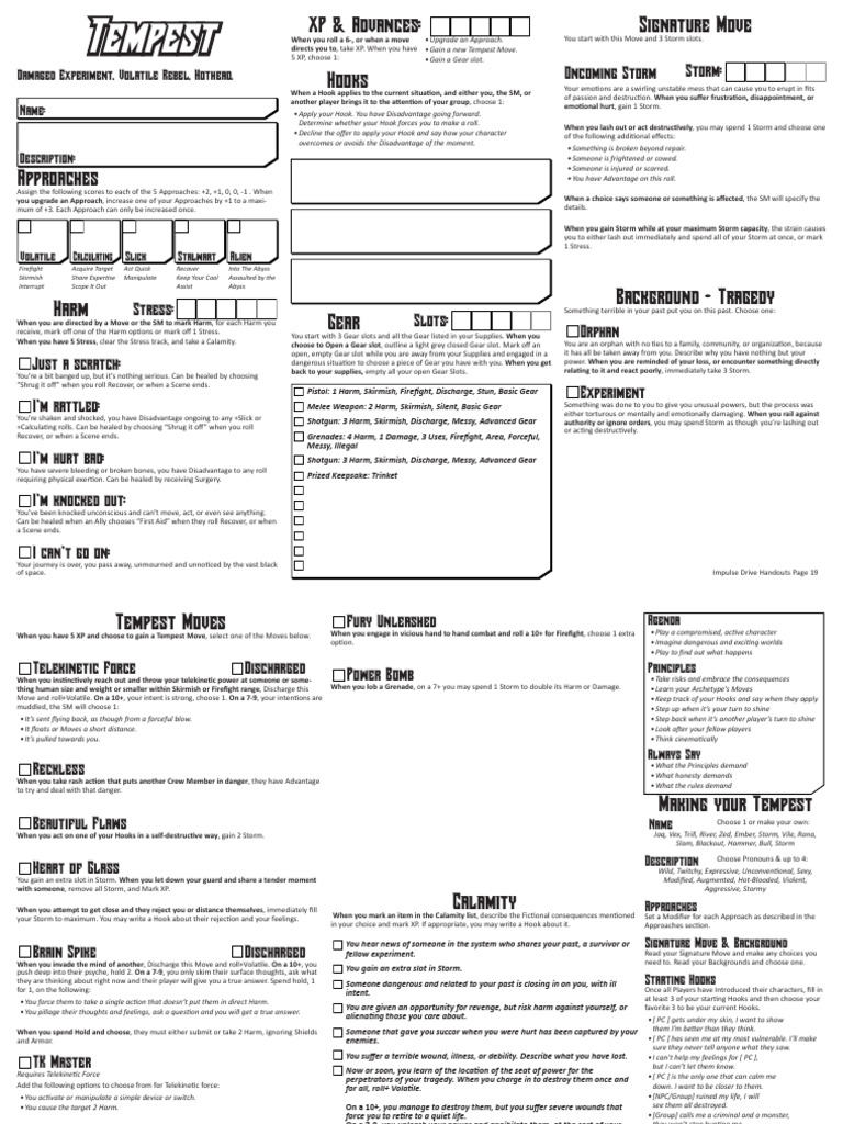 Impulse Drive The Tempest Character Sheet | PDF | Thought