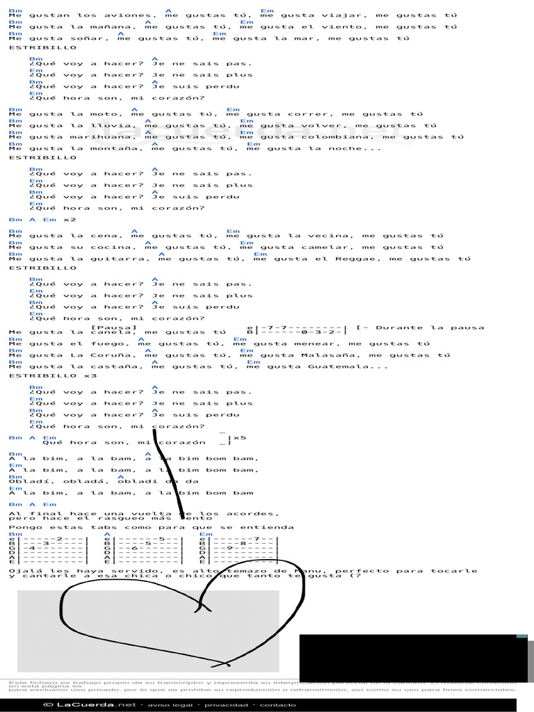ME GUSTAS TU, Manu Chao Acordes 3 | PDF