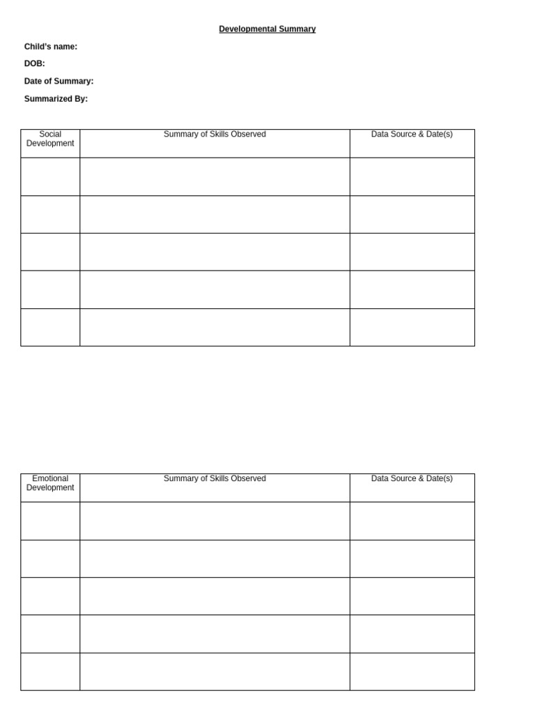 FAM 1252 Developmental Summary-Template-1-1 | PDF