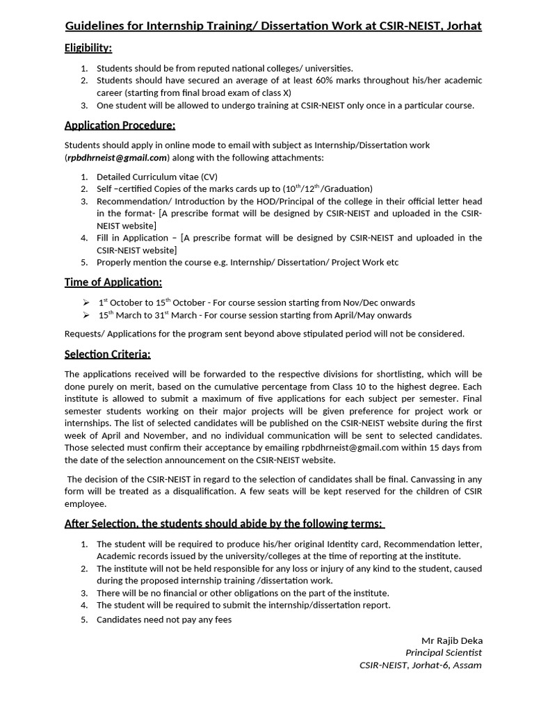 Guidelines For Internship Project Work | PDF | Thesis