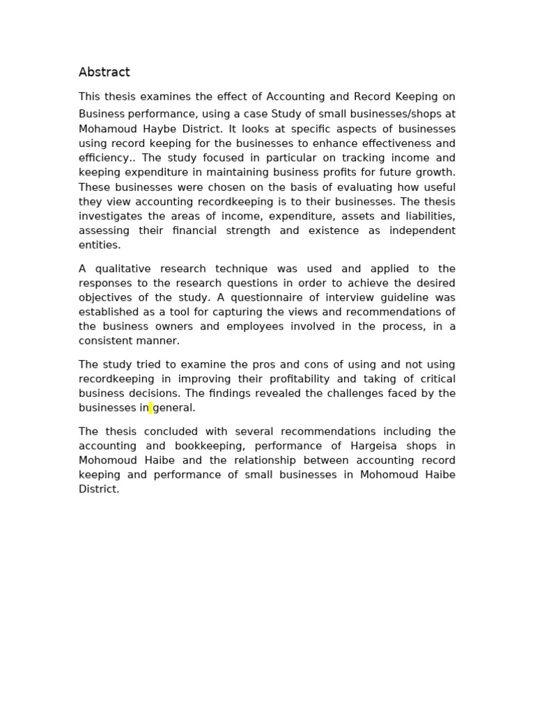 Impact of Record Keeping on Small Business Performance | PDF