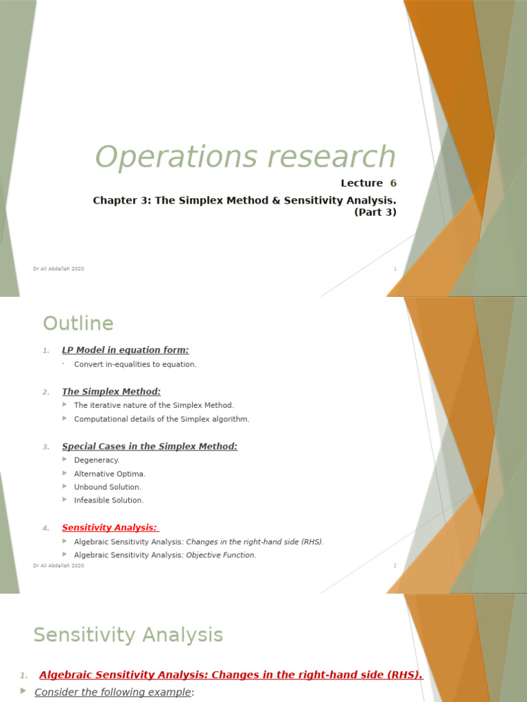 OR Slide 6 - Chapter 3 Simplex & Sesitivity | PDF | Mathematical Optimization | Sensitivity Analysis