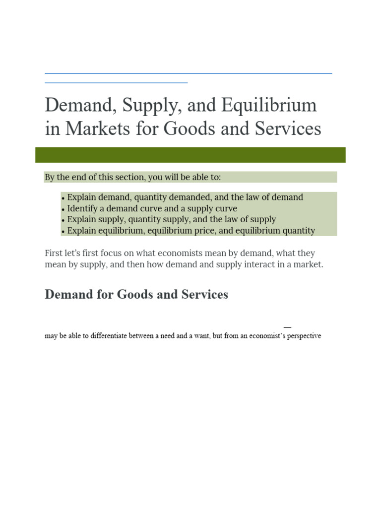 Entrep MKTG 2 Demand, Supply, and Equilibrium in Markets For Goods and Services | PDF | Supply ...