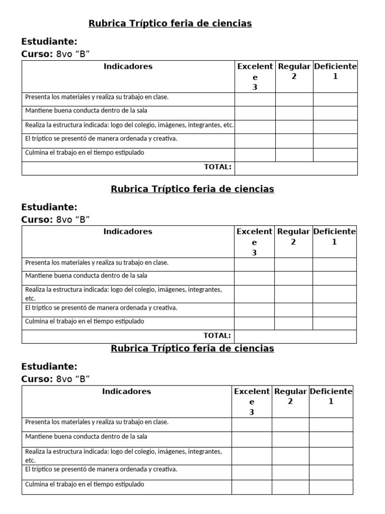 Rubrica para Tríptico Feria de Ciencias | PDF