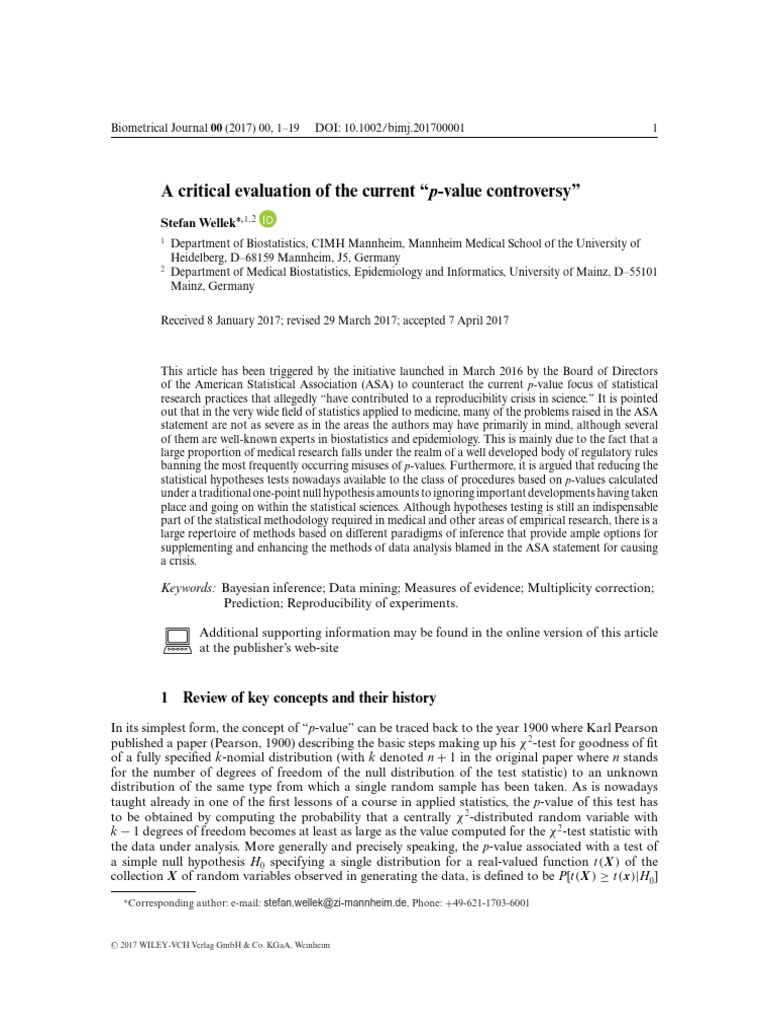 A Critical Evaluation of The Current "P-Value Controversy" | PDF | P ...