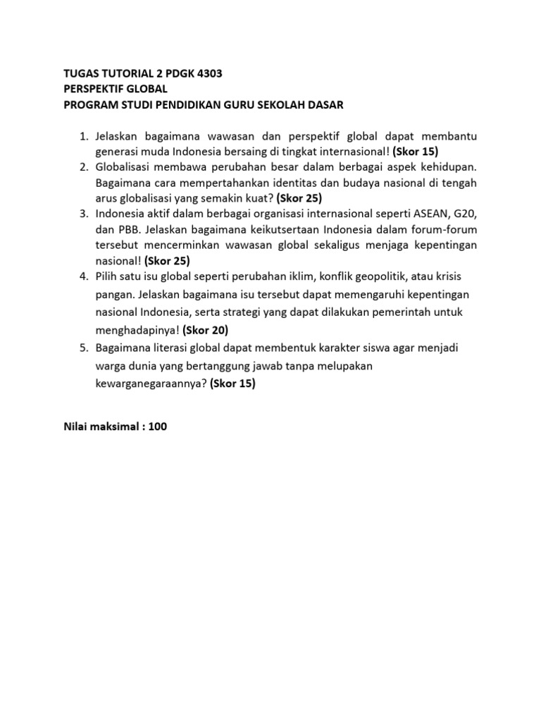 Soal Tugas Tutorial 2 PDGK 4303 | PDF