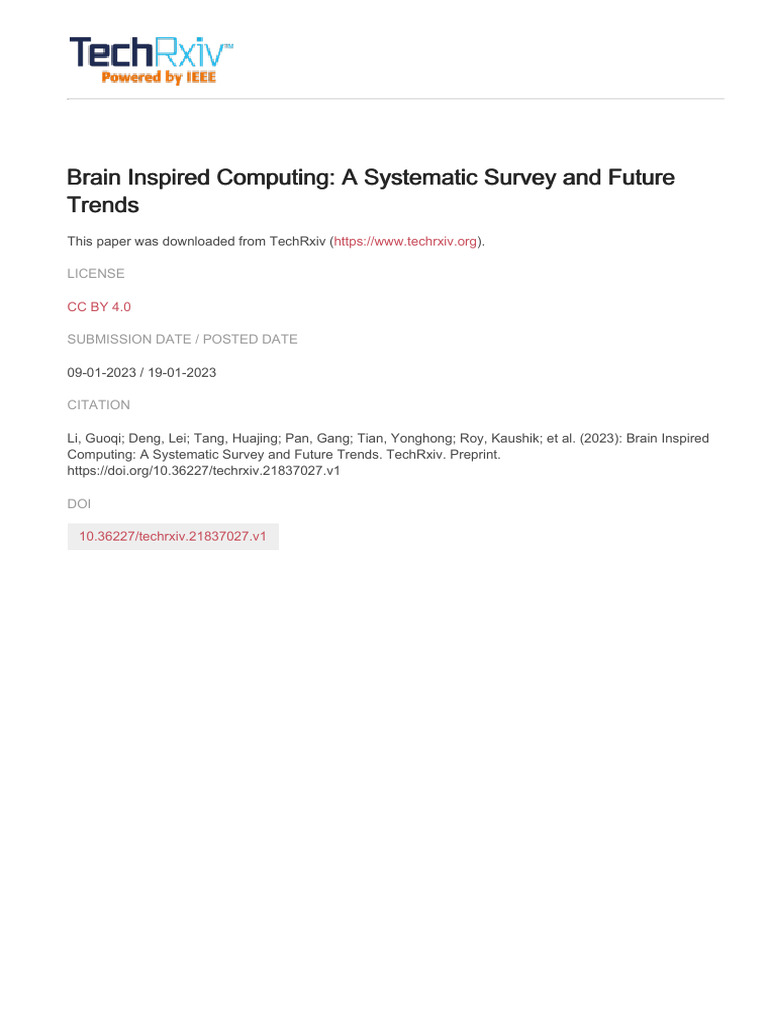 Brain Inspired Computing A Systematic Survey and F | PDF | Neuron ...
