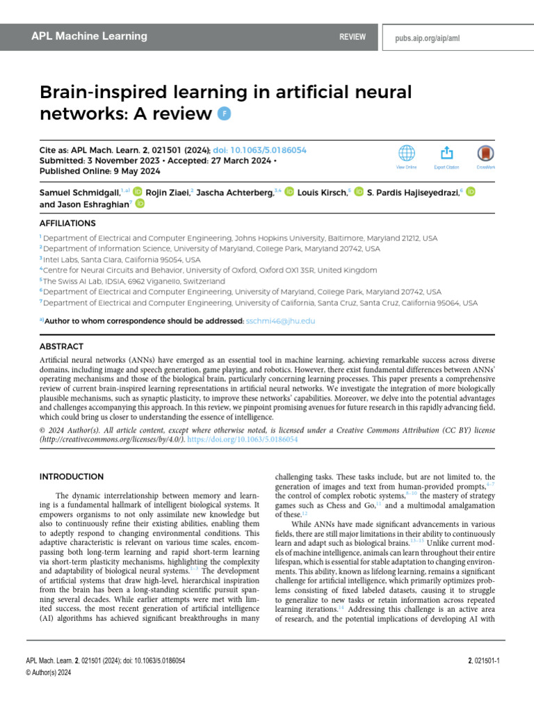 Brain-Inspired Learning in Artificial Neural Netwo | PDF | Synaptic Plasticity | Synapse