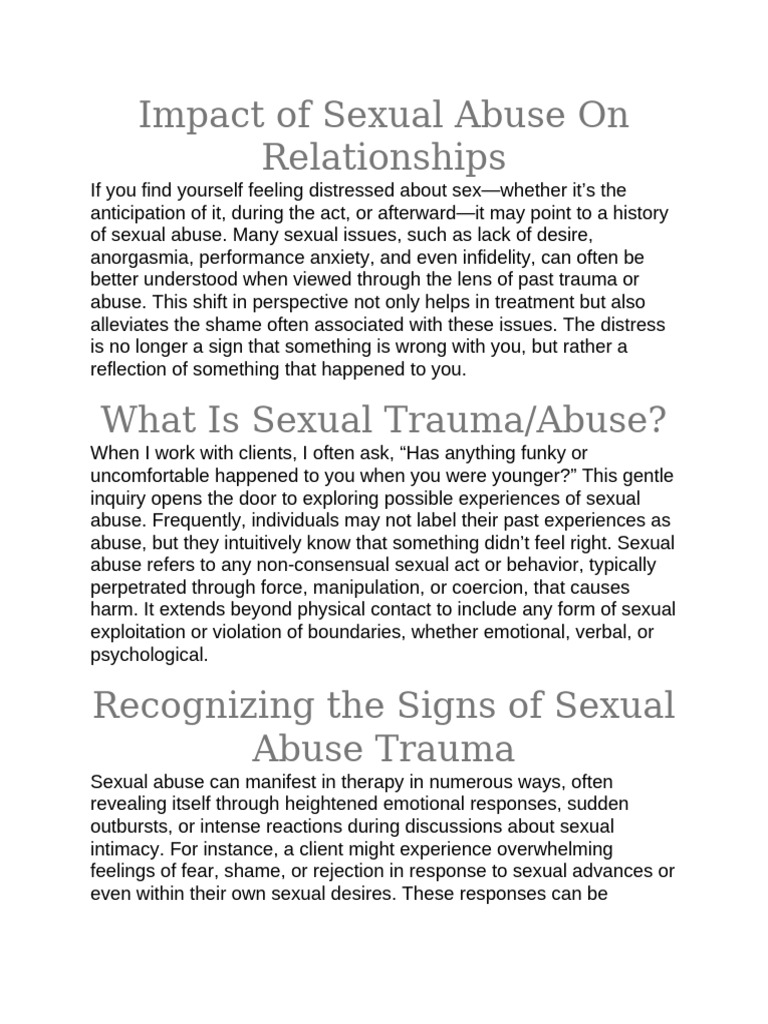 Impact of Sexual Abuse On Relationships | PDF | Psychological Trauma ...