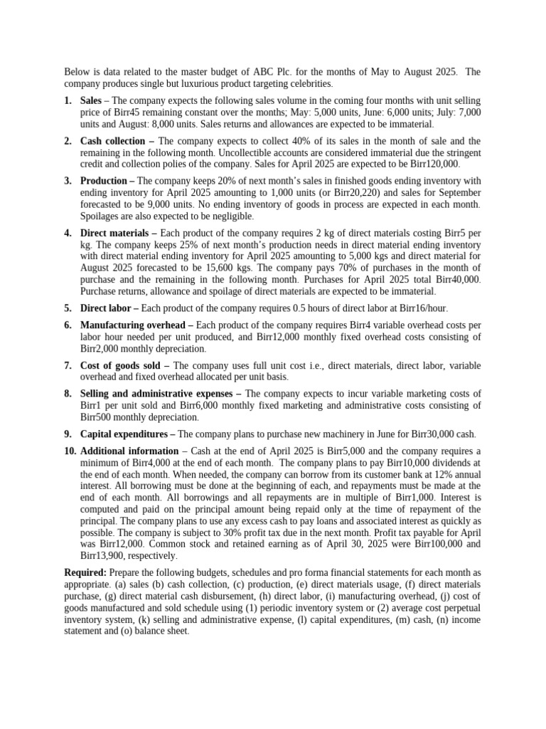 Example on Master Budget Preparation (2) | PDF | Expense | Interest