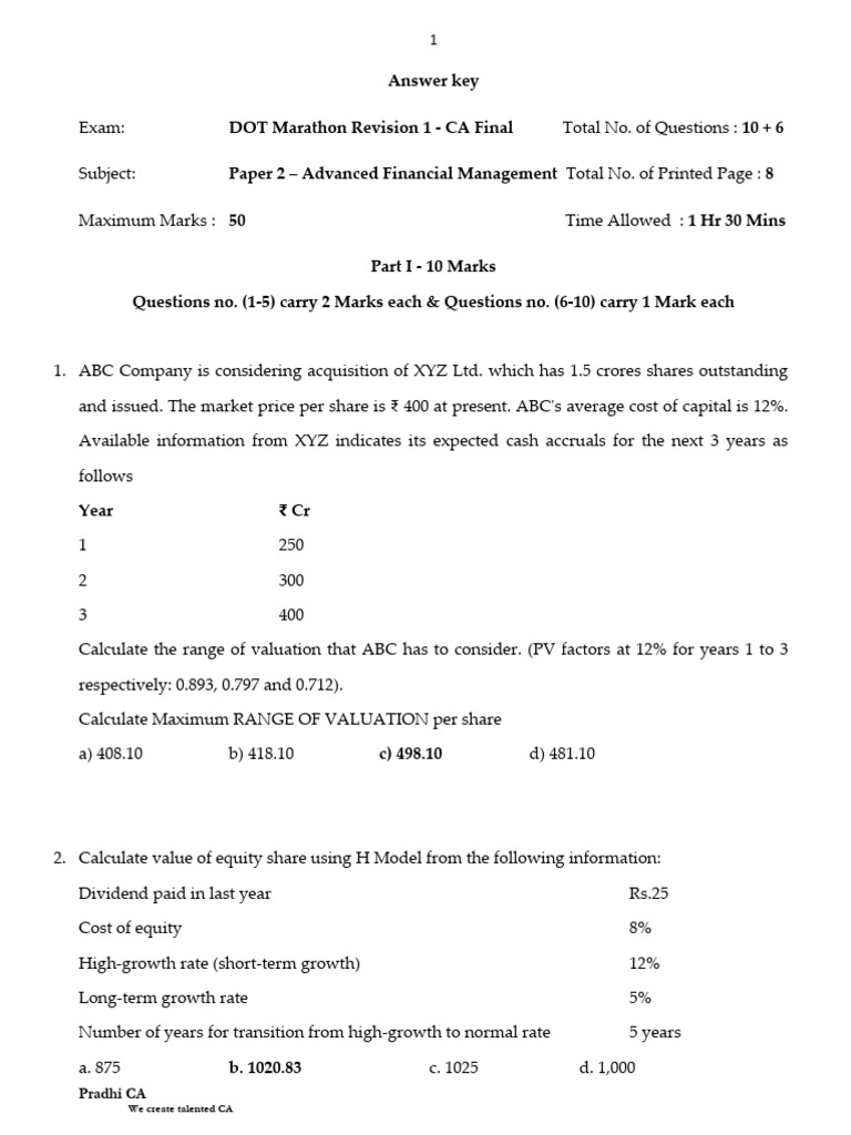 Ans Revision1 P2 AFM Marathon May24 PradhiCA | PDF | Bonds (Finance ...