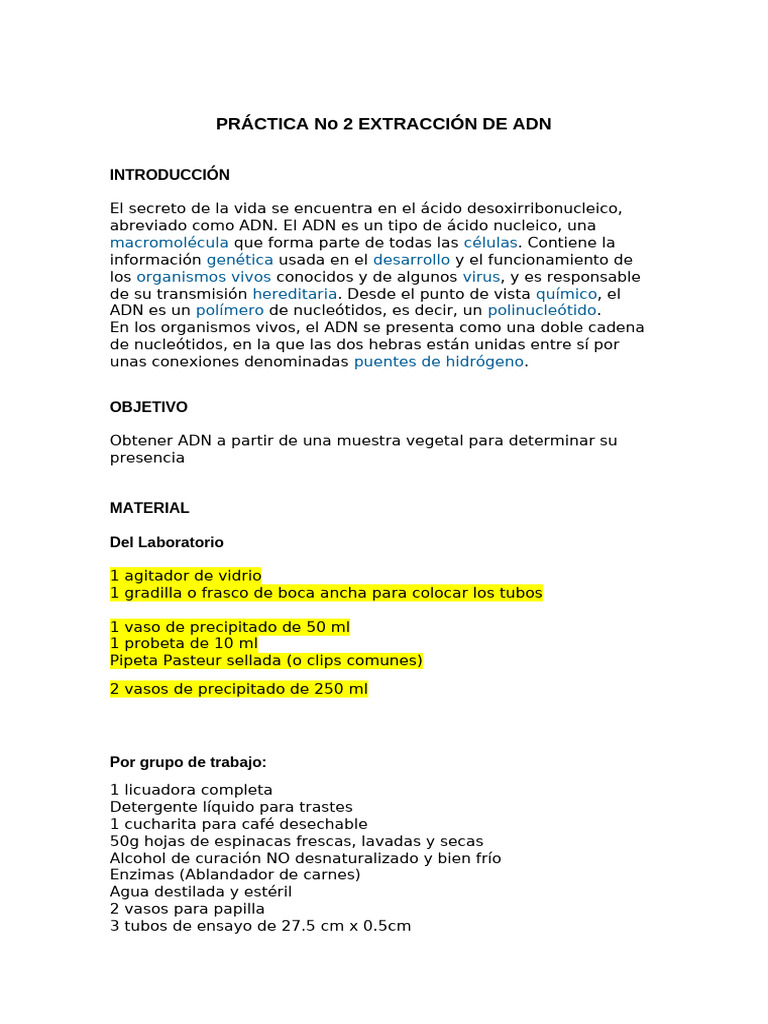 Práctica 2 Extraccion Del Adn | PDF | Adn | Organismos