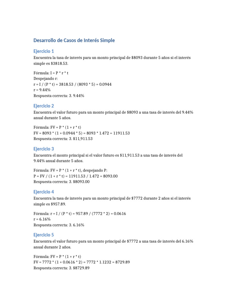 Desarrollo_Ejercicios_Interes_Simple completo | PDF