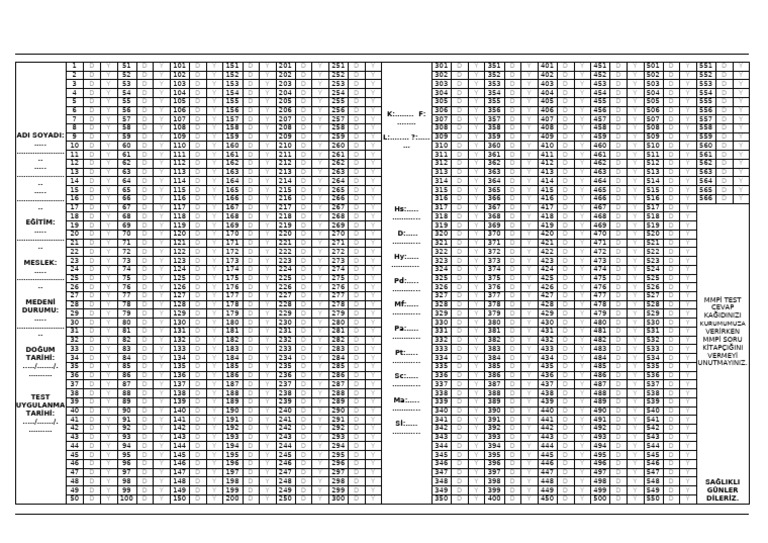 MMPİ Cevap Formu | PDF
