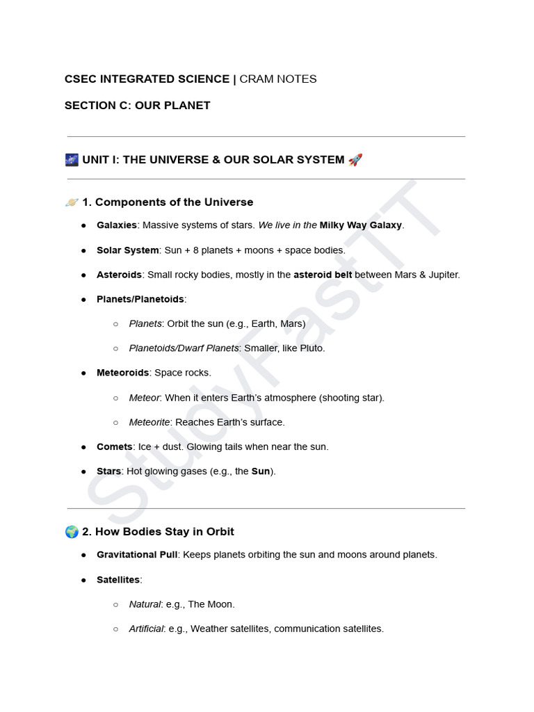 CSEC Integrated Science Cram Notes | PDF | Rust | Planets