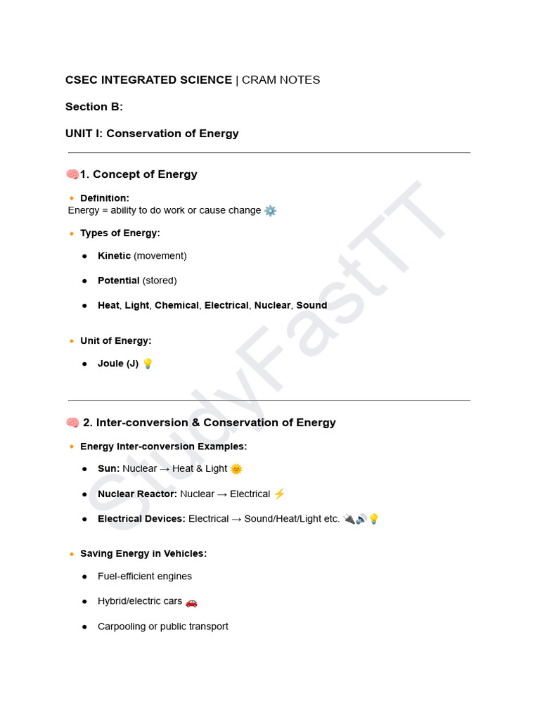 CSEC Integrated Science Cram Notes | PDF | Digestion | Fuels