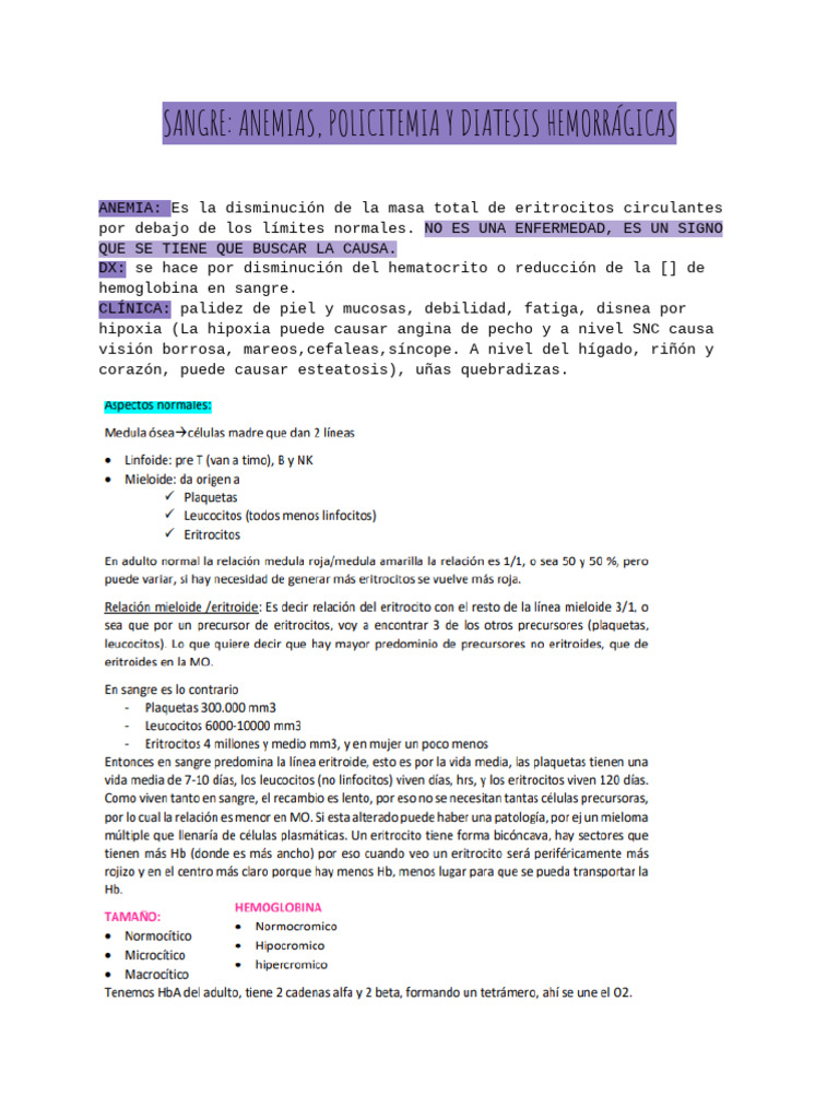SANGRE_ ANEMIAS, POLICITEMIA Y DIATESIS HEMORRÁGICAS | PDF ...