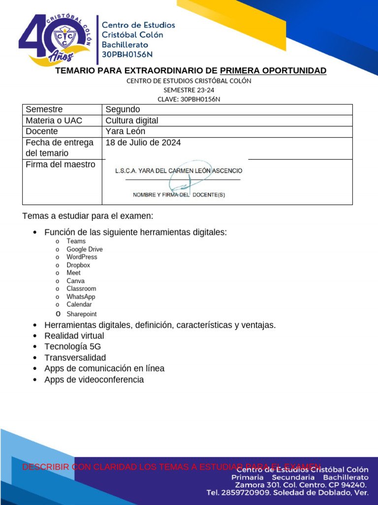 Formato para Temarios Extraordinarios | PDF