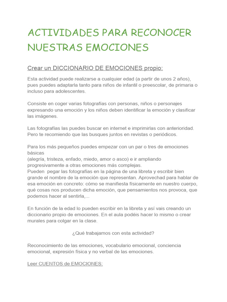 Actividades para Reconocer Emociones | PDF | Las emociones | Expresión ...