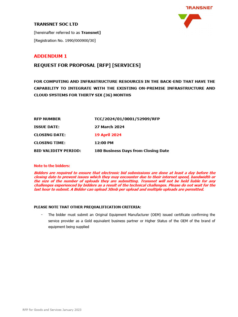Addendum 1_RFP Computing and Back End Infrastructure | PDF | Cloud Computing | Computer Network