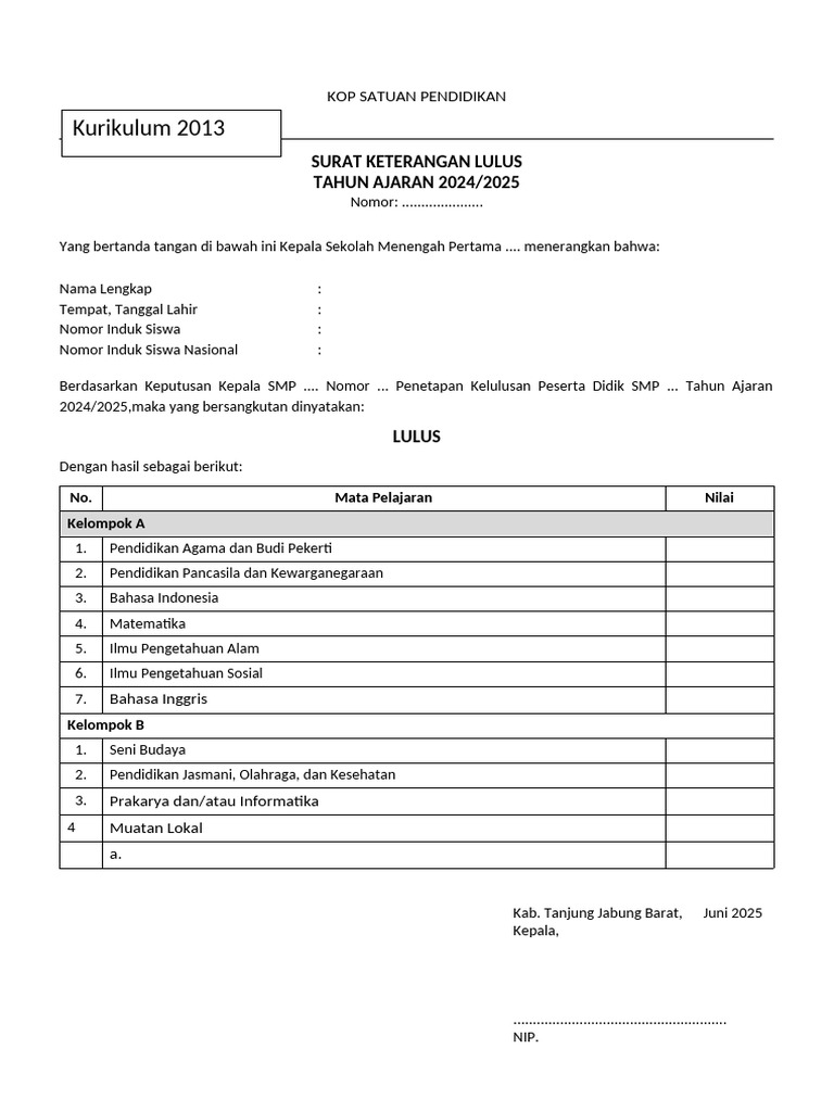 Contoh Format SKL | PDF