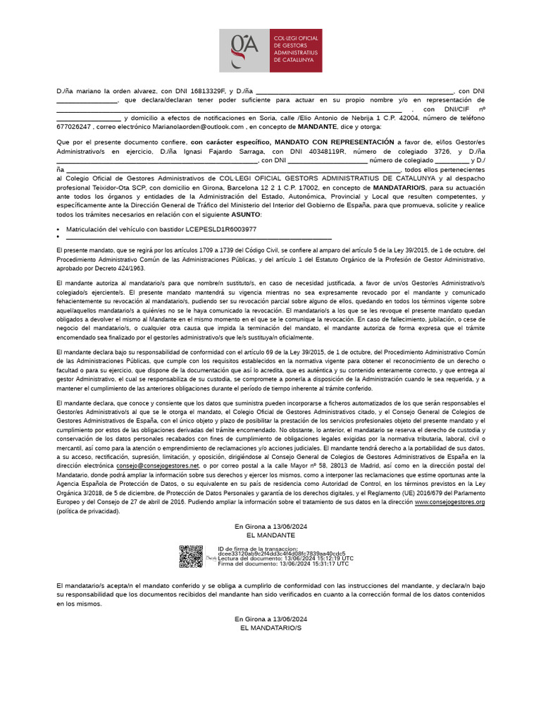 Mandato Especifico COGAC ES - 1 Firmante FIR24 119184 Firmado | PDF ...